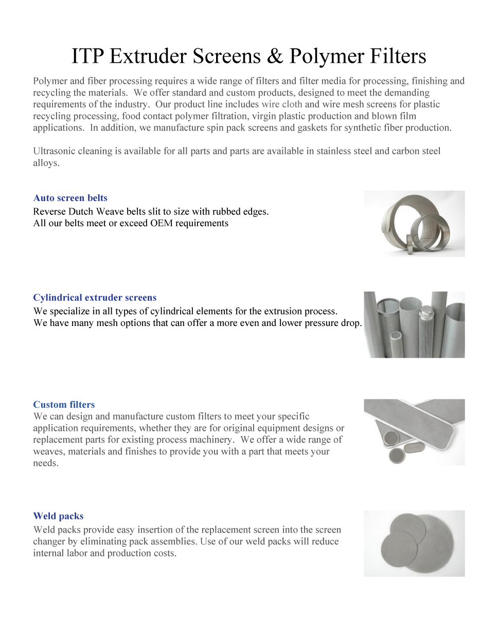 Extruder Screens & Polymer Filters